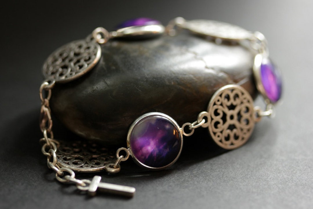 Cosmic Cloud Bracelet in Silver. Universe Charm Bracelet. Purple ...
