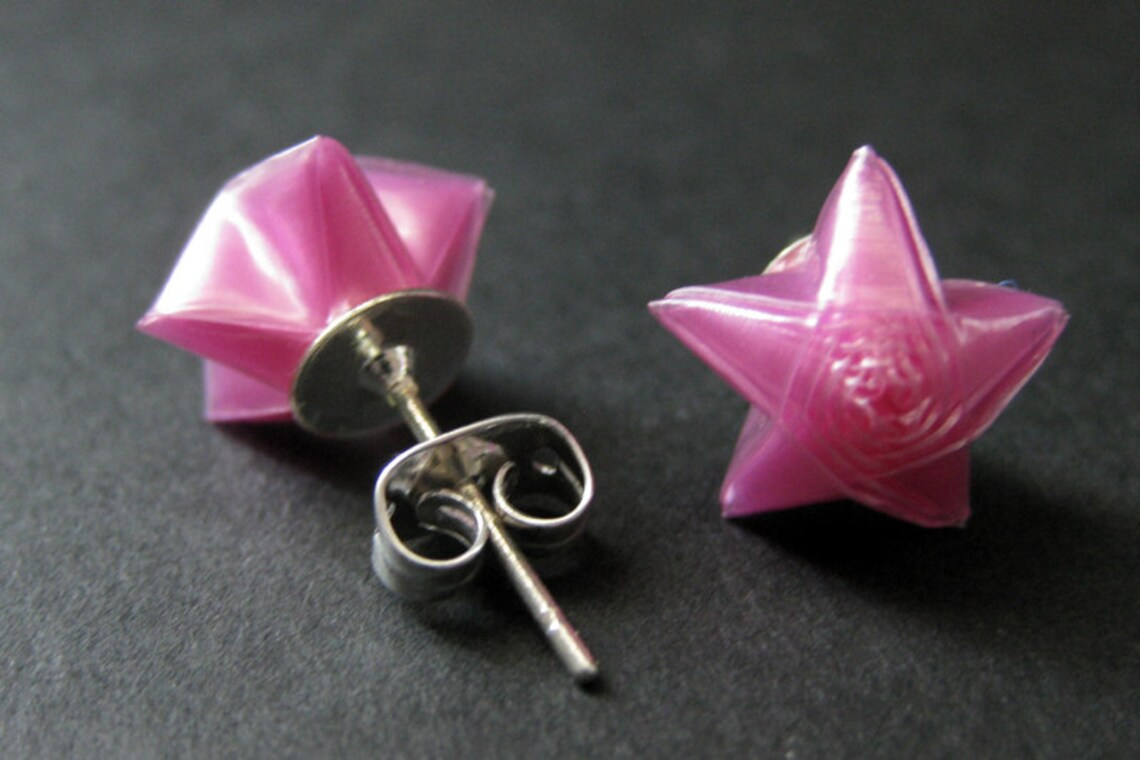 Pink Origami Star Earrings. Hot Pink Star Earrings. Origami - Etsy
