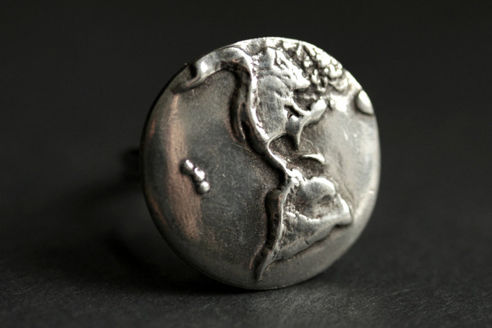 Earth Ring. World Ring. Pewter Button Ring. Planet Earth Ring ...
