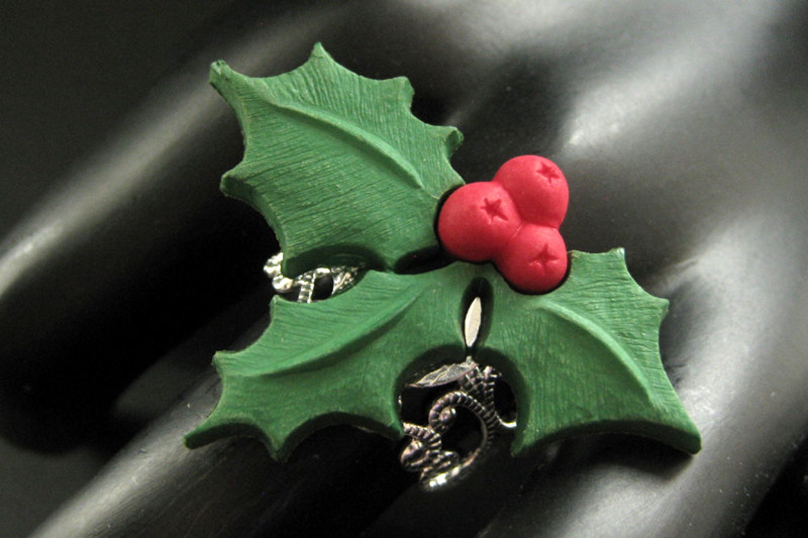 Christmas Holly Ring. Holiday Ring. Christmas Ring. Silver - Etsy