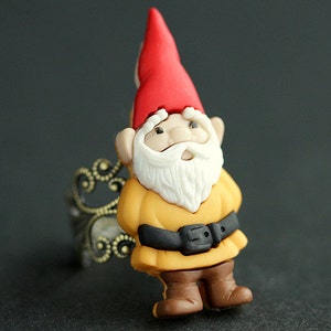 Garden Gnome Ring. Christmas Elf Ring. Red and Yellow Ring. Bronze Ring ...