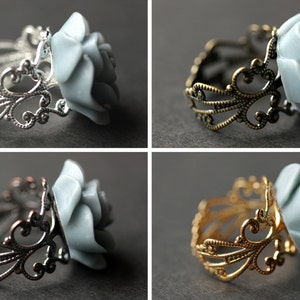 Gray Blue Rose Ring. Blue Grey Flower Ring. Gold Ring. Silver - Etsy