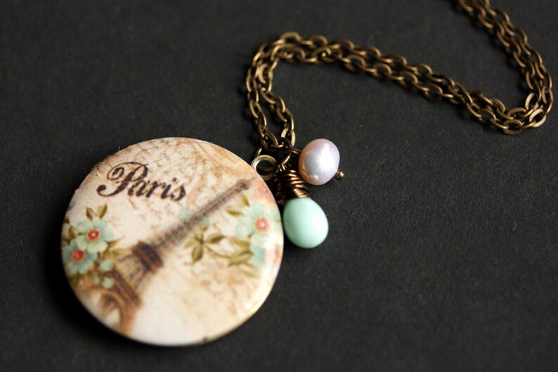 Paris Locket Necklace. Eiffel Tower Locket. Paris Necklace With Pale ...