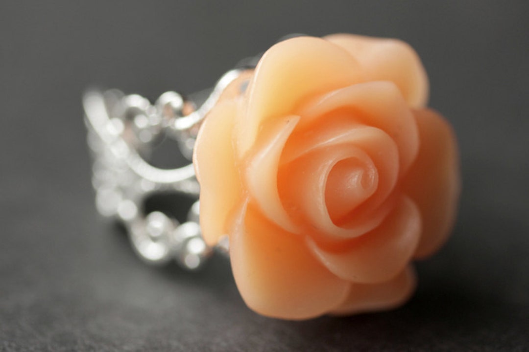 Peach Rose Ring. Peach Flower Ring. Gold Ring. Silver Ring. Bronze Ring ...