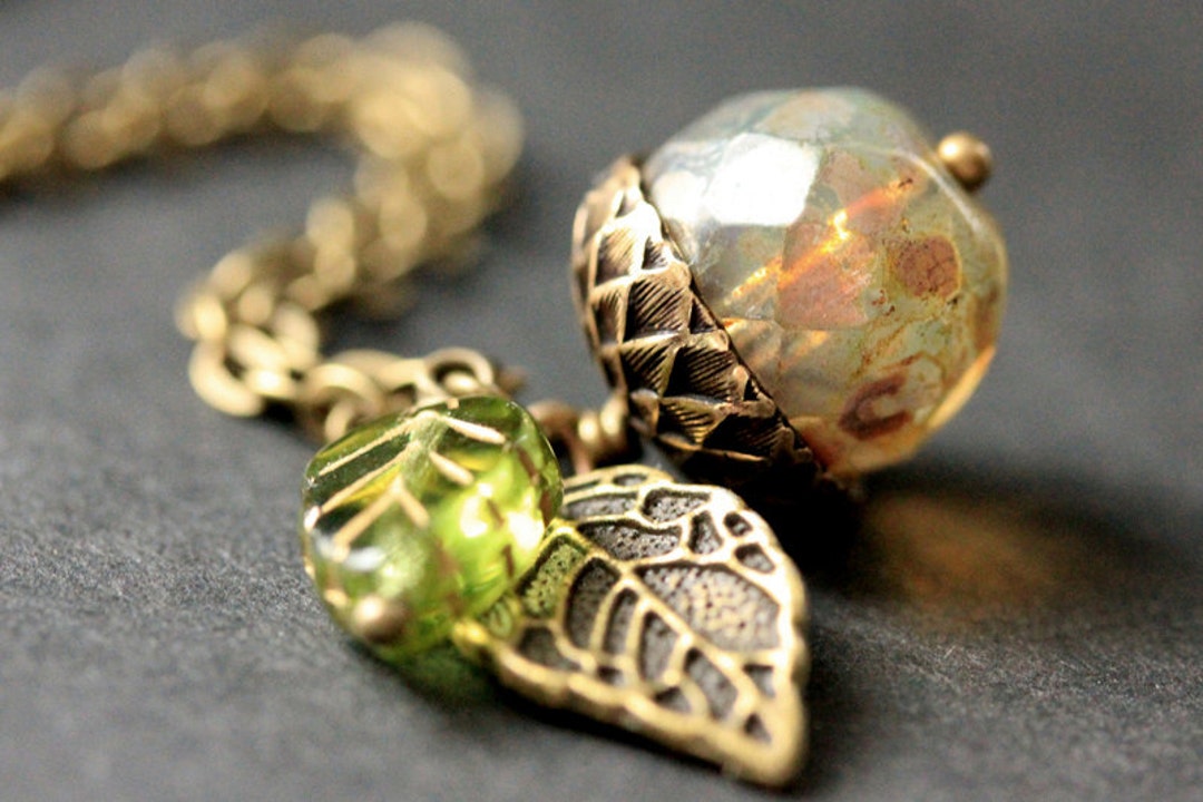 Autumn Frost Acorn Necklace. Crystal Acorn Necklace. Acorn Charm ...