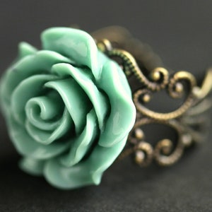 Sage Green Rose Ring. Sage Green Flower Ring. Adjustable Ring. Floral ...