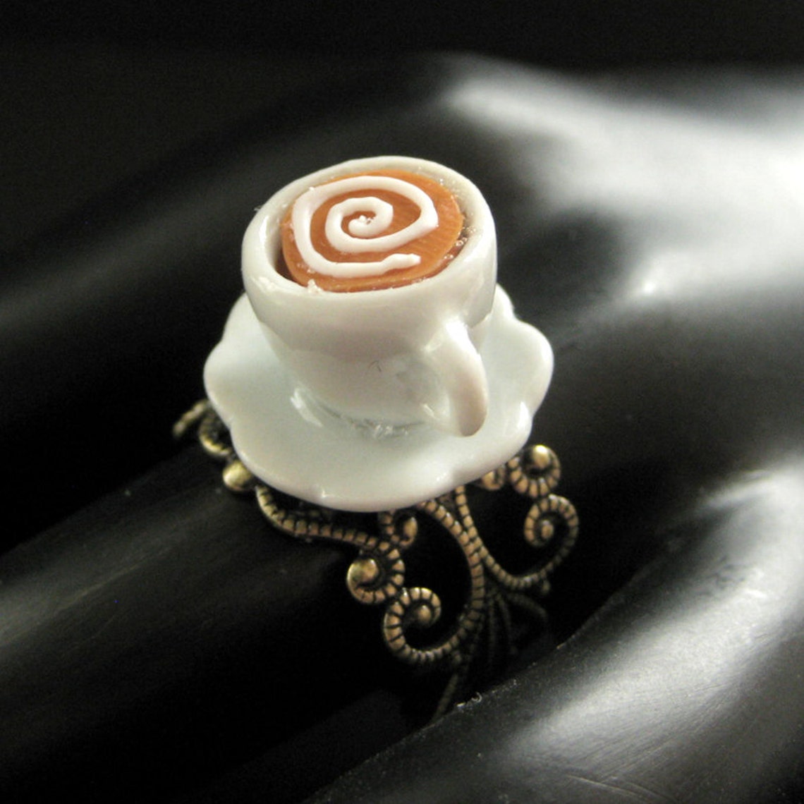 Spiral Latte Ring. White Teacup Ring. Creamed Coffee Ring With - Etsy