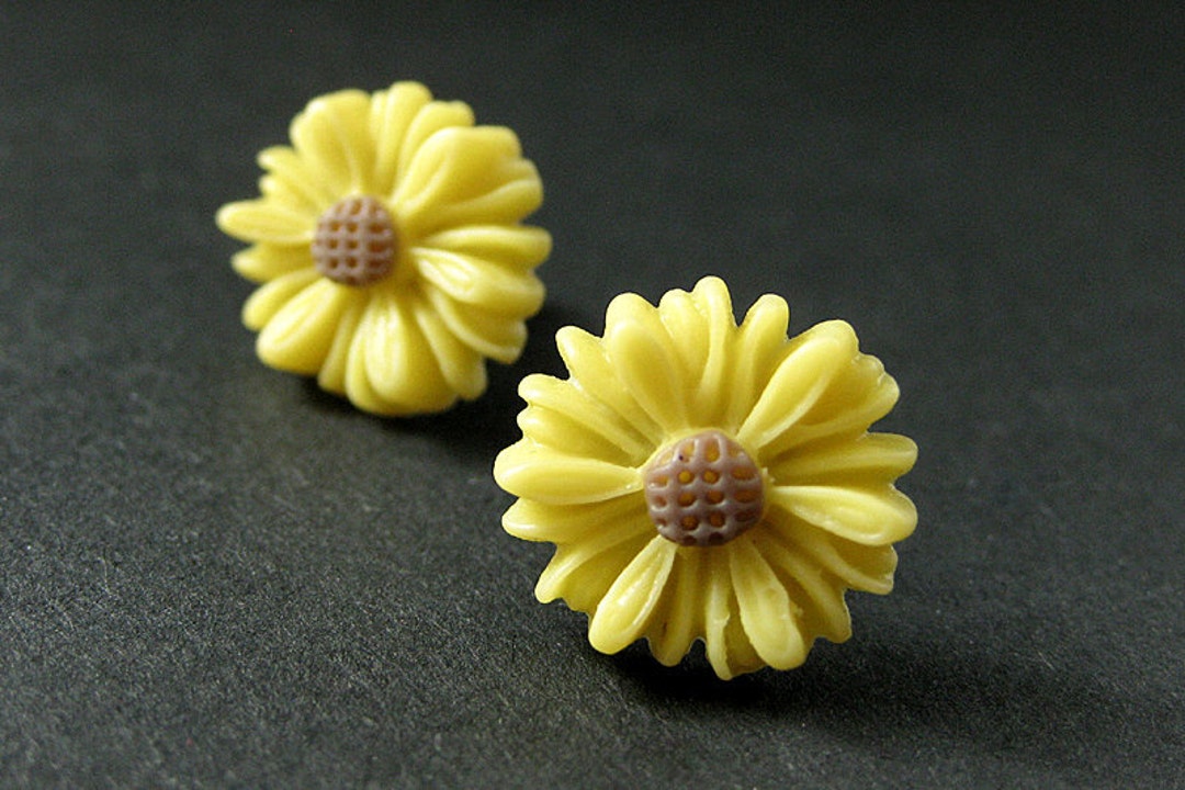 Yellow Sunflower Earrings. Yellow Flower Earrings in Bronze. Stud ...