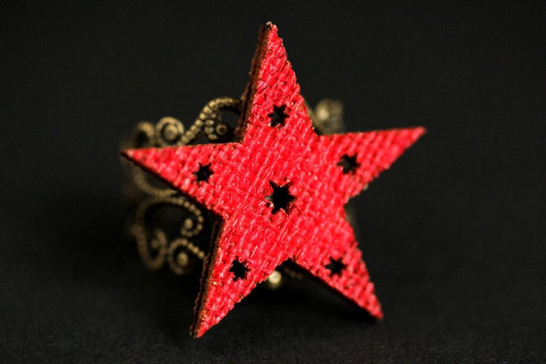 Red Star Ring. Rustic Star Ring. Holiday Ring. Rustic Ring. Christmas ...
