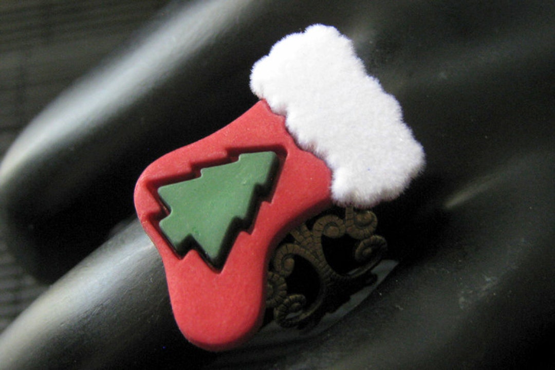 Christmas Ring. Holiday Ring. Stocking Ring With Christmas Tree. Bronze ...