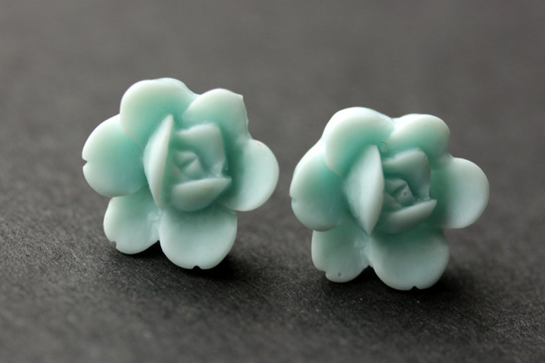 Baby Blue Lotus Earrings. Lotus Rose Earrings. Post Earrings. Baby Blue ...