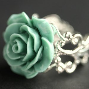 Sage Green Rose Ring. Sage Green Flower Ring. Adjustable Ring. Floral ...