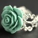 Sage Green Rose Ring. Sage Green Flower Ring. Adjustable Ring. Floral ...