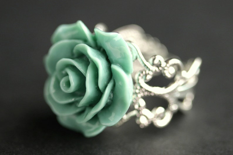 Sage Green Rose Ring. Sage Green Flower Ring. Adjustable Ring. - Etsy