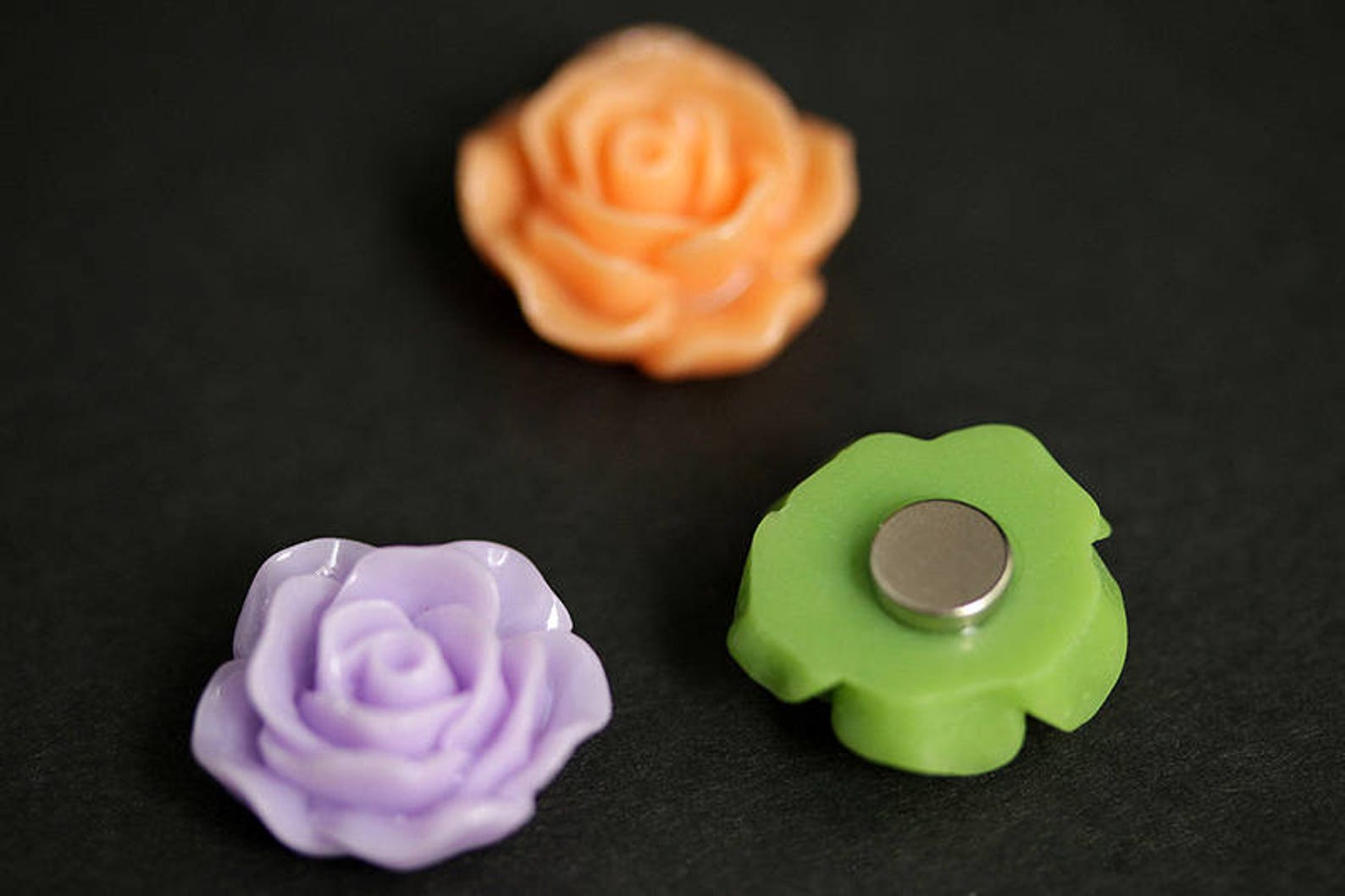 Rose Flower Magnets. Spring Green Orange and Lavender Purple - Etsy