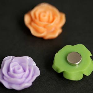 Rose Flower Magnets. Spring Green, Orange, and Lavender Purple Rose ...