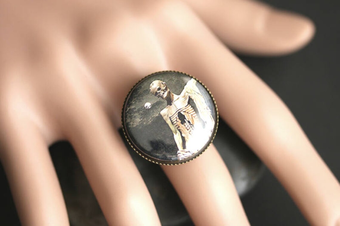 Creepy Skeleton Ring. Goth Print Button Ring. Zombie Ring. | Etsy