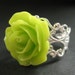 Lime Green Rose Ring. Lime Flower Ring. Filigree Adjustable Ring ...