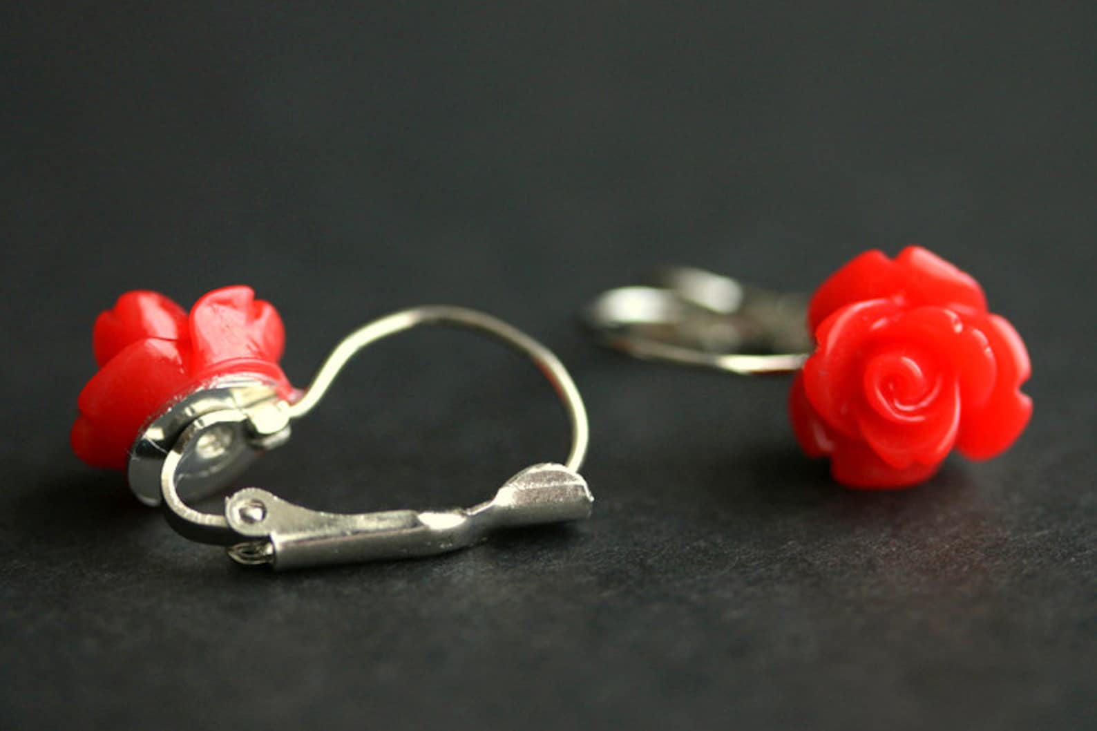 Red Rose Dangle Earrings. Red Flower Earrings. Rose Earrings. - Etsy