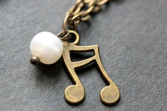 Bronze Musical Note Necklace. Freshwater Pearl Necklace. | Etsy