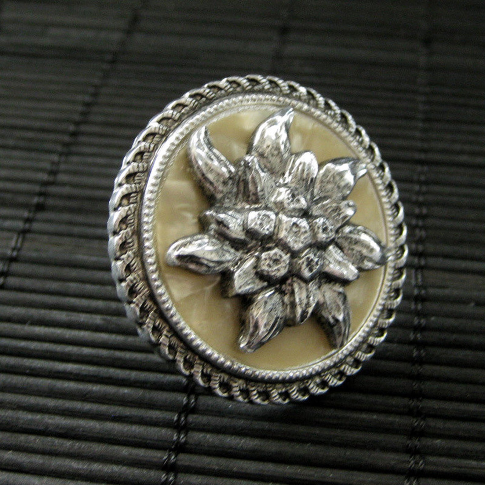 Upcycled Brooch Ring. Flower Bouquet Ring in Tan and Silver. Adjustable ...