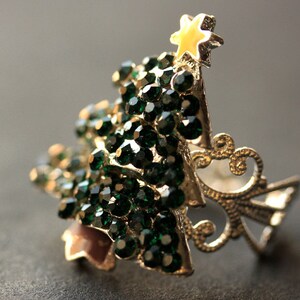 Rhinestone Christmas Tree Ring. Rhinestone Ring. Christmas Ring. Silver ...