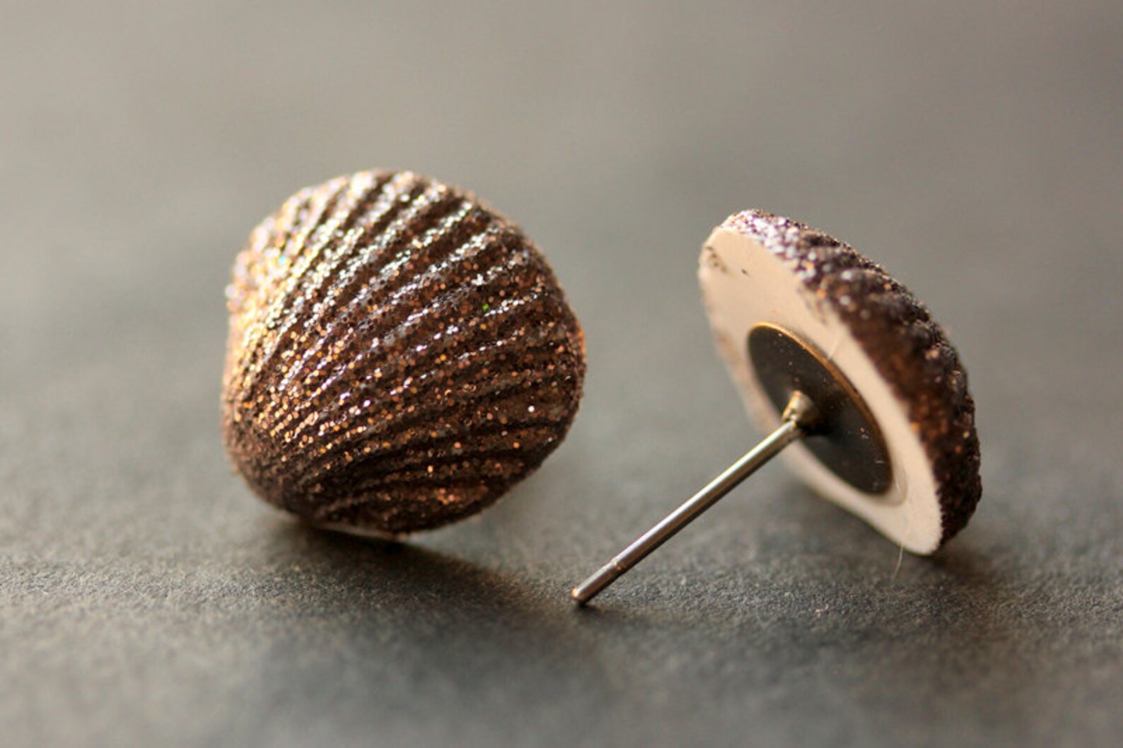 Metallic Seashell Earrings. Clam Shell Earrings. Bronze Post Earrings ...