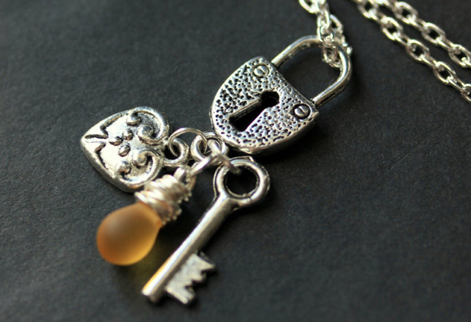 Lock Necklace. Silver Lock Charm Necklace With Heart and Key Charms ...