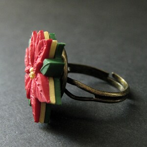 Poinsettia Flower Ring. Christmas Ring. Red Flower Ring. Adjustable ...