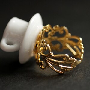 Coffee Cup Ring. Porcelain Cup and Saucer Ring. White Cup Ring. Gold ...