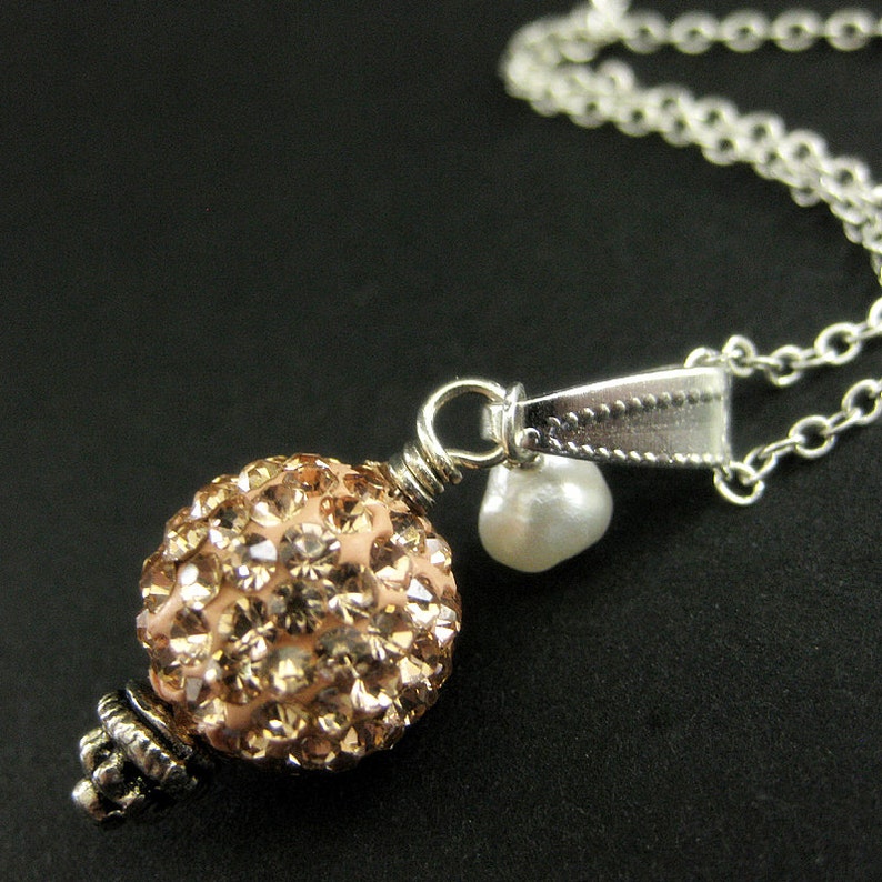 Peach Rhinestone Necklace. Peach Necklace. Kissing Ball Necklace With ...
