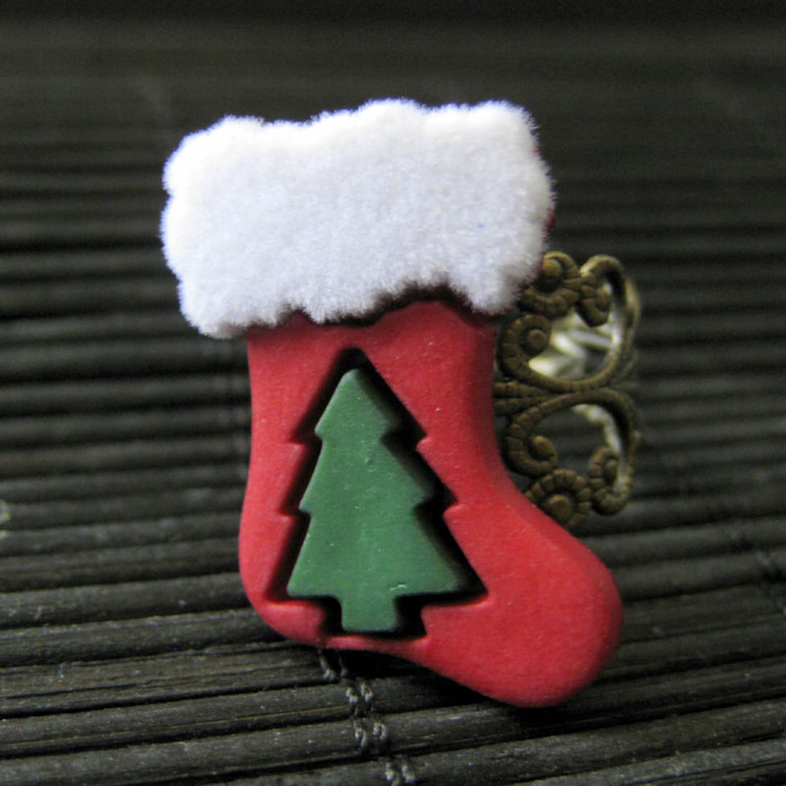 Christmas Ring. Holiday Ring. Stocking Ring With Christmas Tree. Bronze ...