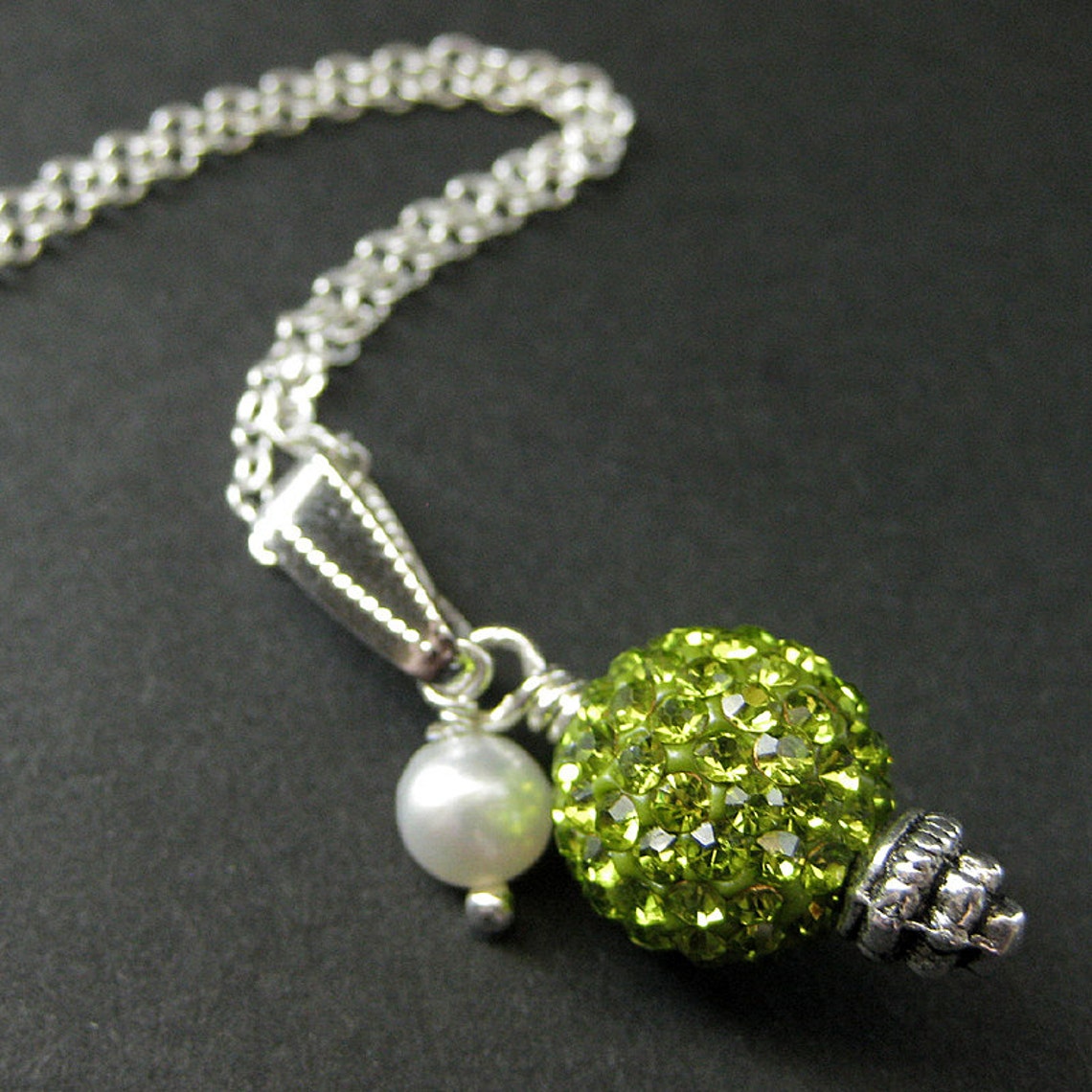 Lime Green Necklace. Rhinestone Necklace. Kissing Ball - Etsy