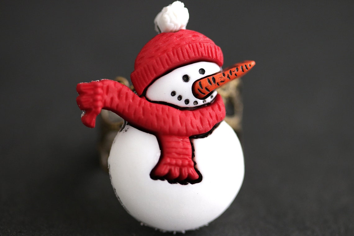 Snowman Ring. Holiday Ring. Winter Ring. Snow Man Ring. Red Ring ...