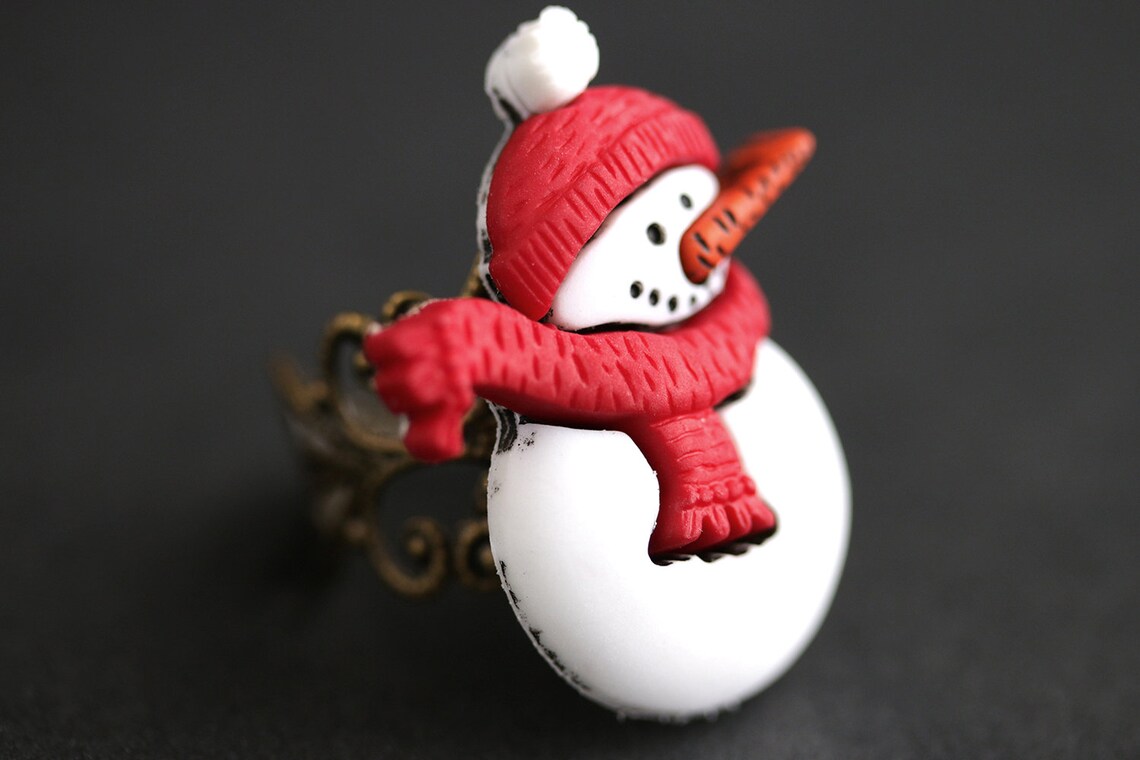 Snowman Ring. Holiday Ring. Winter Ring. Snow Man Ring. Red Ring ...