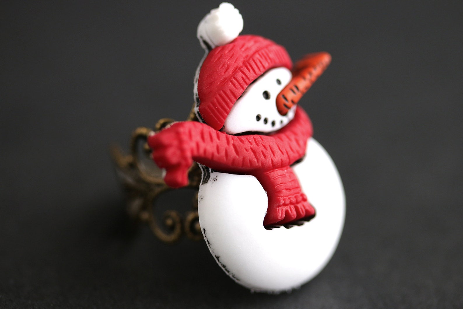 Snowman Ring. Holiday Ring. Winter Ring. Snow Man Ring. Red | Etsy