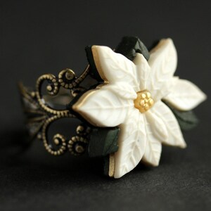 White Poinsettia Flower Ring. Christmas Ring. White Flower Ring ...