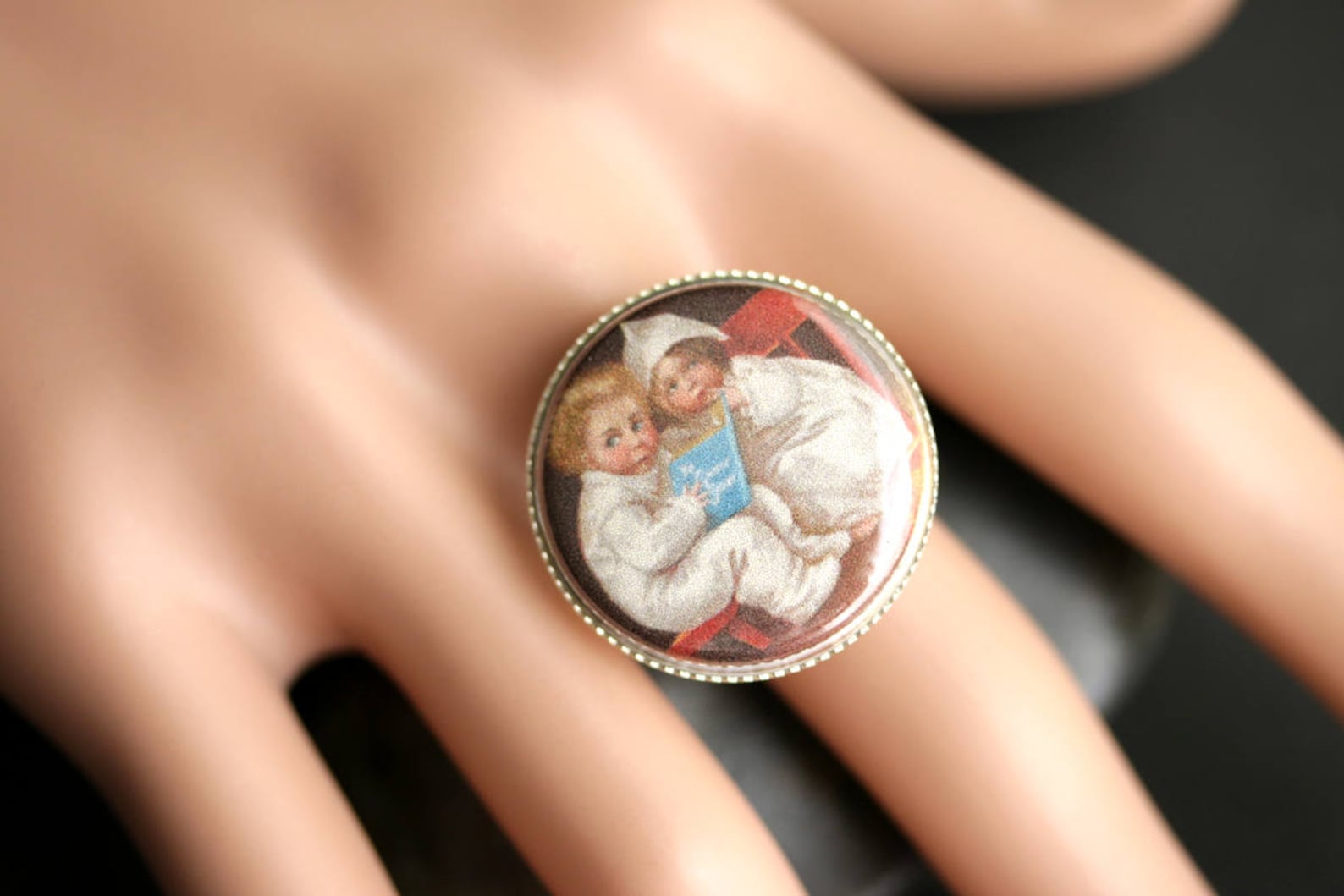 Halloween Ring. Scary Story Ring. Ghost Story Vintage Print Button Ring ...