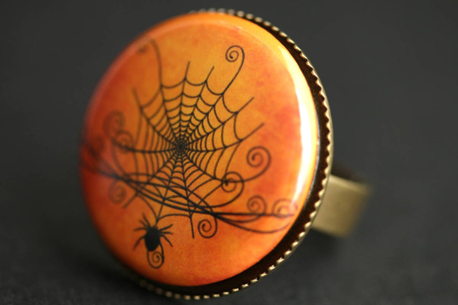 Black Spider Ring. Halloween Ring. Spider Web Button Ring. | Etsy