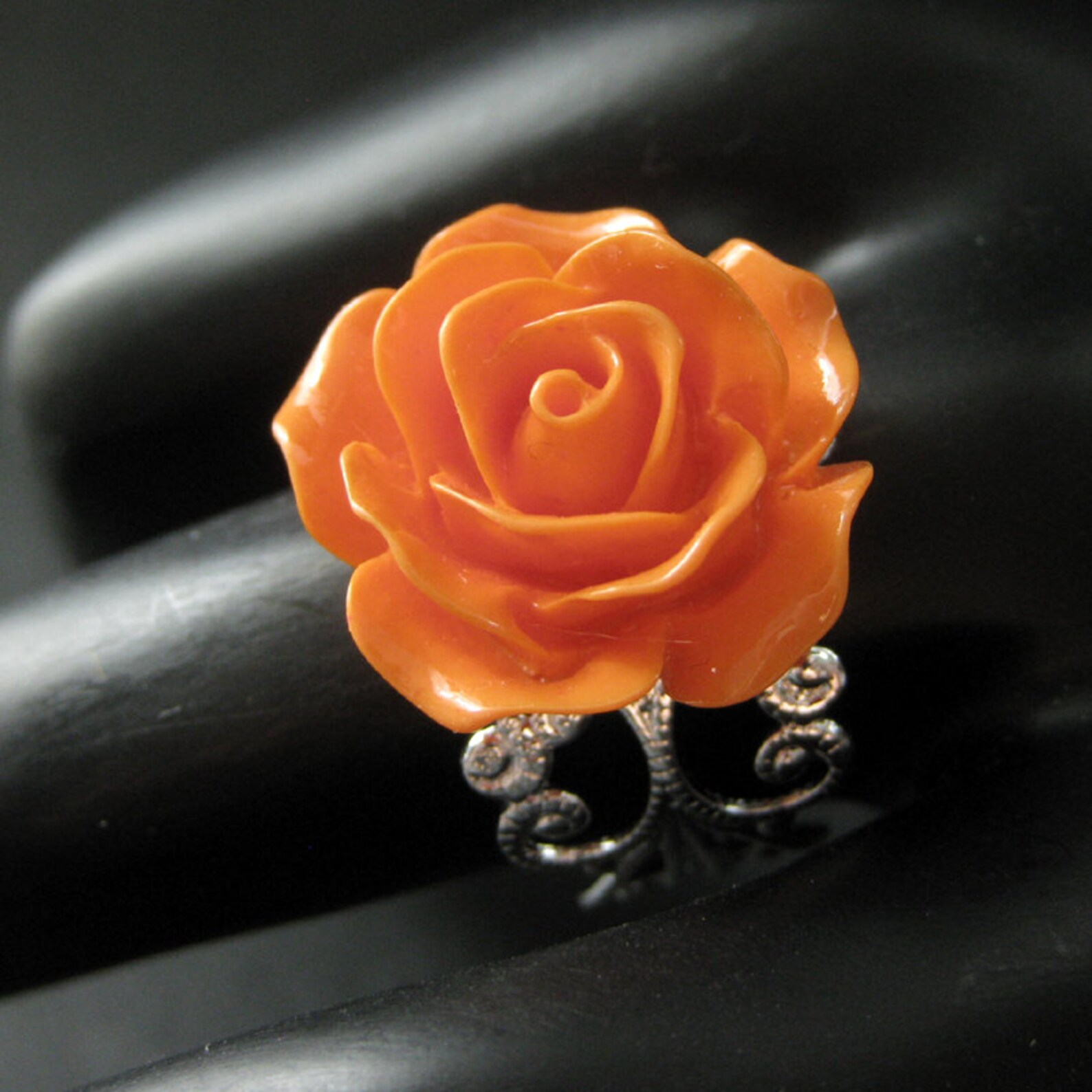 Orange Rose Ring. Orange Flower Ring. Filigree Ring. | Etsy