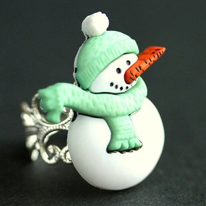 Snowman Ring. Holiday Ring. Winter Ring. Snow Man Ring. Green Ring ...