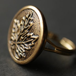 Maple Leaf Ring. Gold Ring. Leaf Embossed Ring. Nature Ring. Button ...