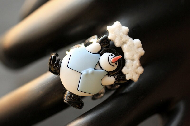 Snowman Ring. Winter Ring. Snowflake Ring. Holiday Ring. Adjustable ...