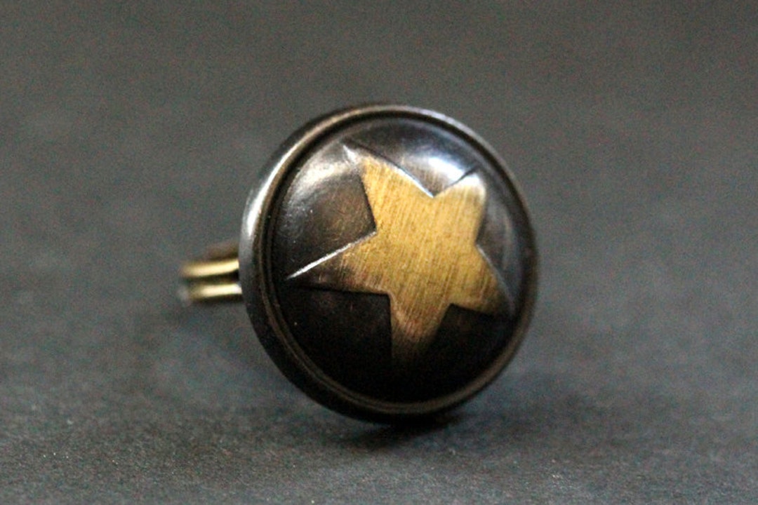 Bronze Star Ring. Handmade Button Ring. Star Ring. Adjustable Ring in ...