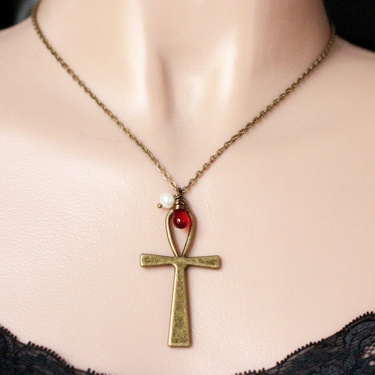 Ankh Necklace. Key of Life Necklace. Egyptian Hieroglyph Necklace. Ankh ...