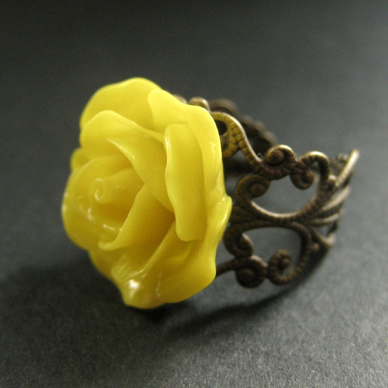 Yellow Rose Ring. Yellow Flower Ring. Filigree Ring. - Etsy