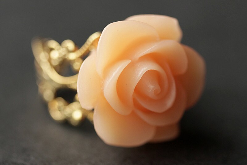 Peach Rose Ring. Peach Flower Ring. Gold Ring. Silver Ring. Bronze Ring ...