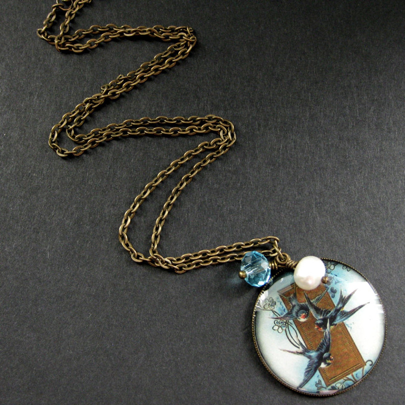 Blue Bird Necklace. Bluebird Pendant Necklace With Fresh Water - Etsy