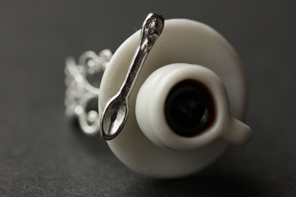 Coffee Cup Ring. Coffee Ring. White Teacup Ring With Coffee - Etsy