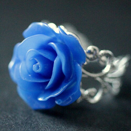 Baby Blue Rose Ring. Sky Blue Flower Ring. Filigree Adjustable - Etsy